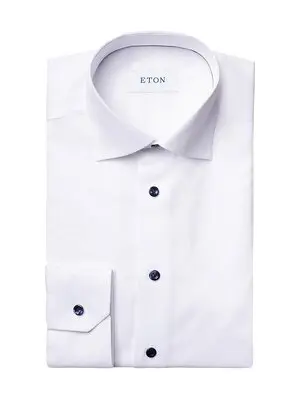 Eton Slim-fit Twill Dress Shirt With Navy Details - White