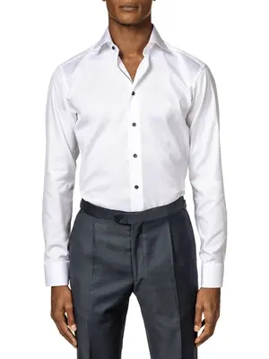 Eton Slim-fit Twill Dress Shirt With Navy Details