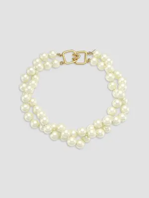 KENNETH JAY LANE 2-row Twisted Glass Pearl Choker Necklace - Ivory