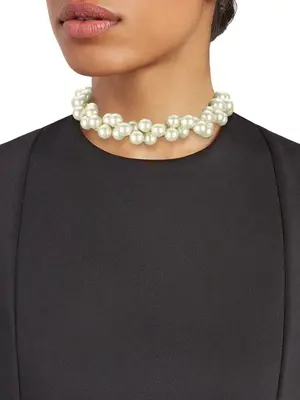 KENNETH JAY LANE 2-row Twisted Glass Pearl Choker Necklace