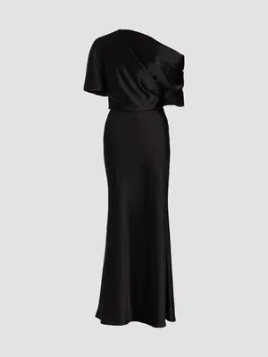 Amsale Satin One-shoulder Gown Black