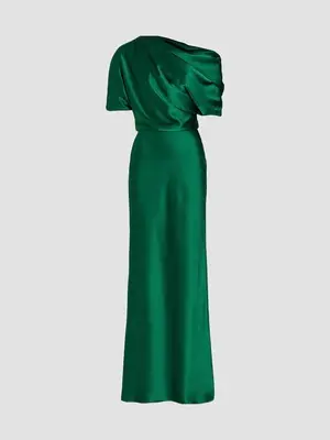 Amsale Satin One-shoulder Gown Emerald
