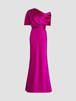 Amsale Satin One-shoulder Gown - Fuchsia