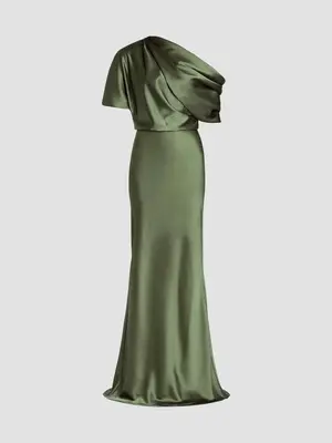 Amsale Satin One-shoulder Gown - Olive