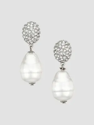 KENNETH JAY LANE Crystal & Glass Pearl Drop Earrings - White