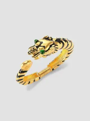 KENNETH JAY LANE 22k Goldplated & Crystal Black Striped Snake Hinged Cuff Bracelet - Gold Black