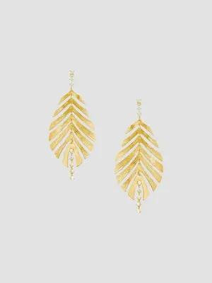 Hueb Bahia 18k Yellow & Diamond Leaf Earrings - Gold