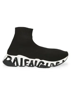 Balenciaga Women's Speed Graffiti Sock Sneakers - Black White  - Black White