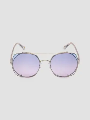Chloé 56mm Round Sunglasses With Clip-on Aviator Lenses