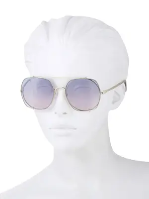 Chloé 56mm Round Sunglasses With Clip-on Aviator Lenses