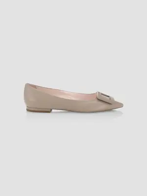 ROGER VIVIER Gommettine Leather Flats - Cement Grey