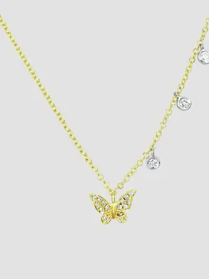Meira T 14k Yellow Butterfly Diamond Bezel Necklace - Gold