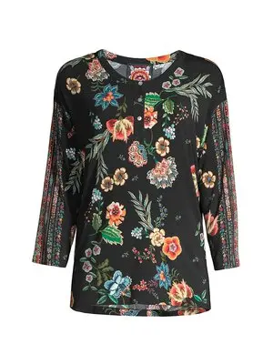 Johnny Was Ardell Floral Henley T-Shirt - Neutral