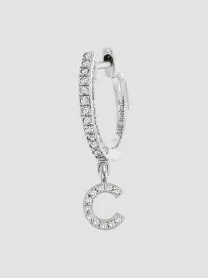 Meira T 14k White Gold Diamond Intial Single Huggie Hoop Earring - Initial C