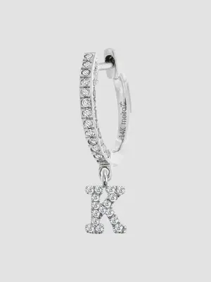 Meira T 14k White Gold Diamond Intial Single Huggie Hoop Earring - Initial K