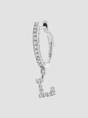 Meira T 14k White Gold Diamond Intial Single Huggie Hoop Earring - Initial L