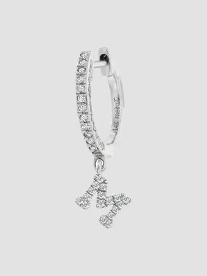 Meira T 14k White Gold Diamond Intial Single Huggie Hoop Earring - Initial M