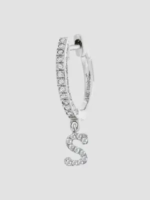 Meira T 14k White Gold Diamond Intial Single Huggie Hoop Earring Initial S