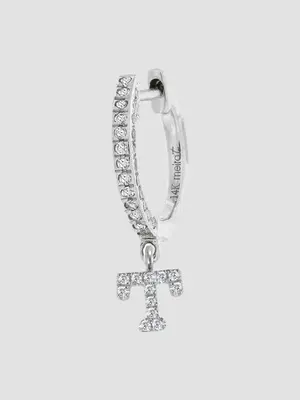 Meira T 14k White Gold Diamond Intial Single Huggie Hoop Earring - Initial T