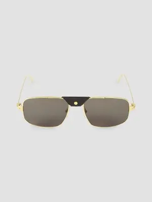 Cartier 60mm Square Browline Sunglasses - Gold