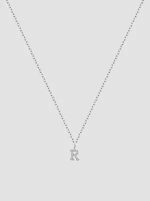 Meira T 14k White Gold Diamond Intial Pendant Necklace Initial R