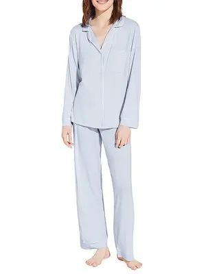 Eberjey Gisele Long Pajama Set Ice Blue Ivory