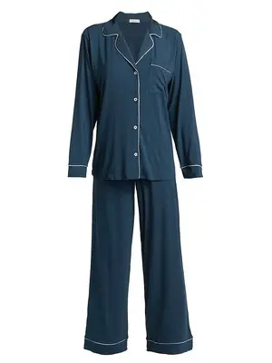 Eberjey Gisele Long Pajama Set Indigo Blue Ivory