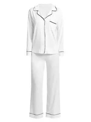 Eberjey Gisele Long Pajama Set Ivory Navy