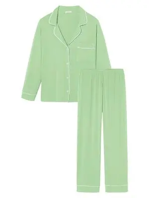 Eberjey Gisele Long Pajama Set Pistachio Ivory