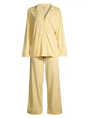 Eberjey Women's Gisele Long Pajama Set - Sorbet Black  - Sunrise Ivory