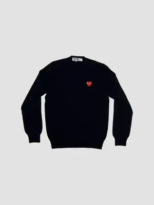 Play Comme Des Garcon Double Heart Play V-neck Sweater - Black