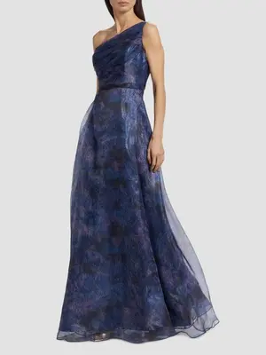 Rene Ruiz Collection Floral One-shoulder Organza Gown - Blue Print