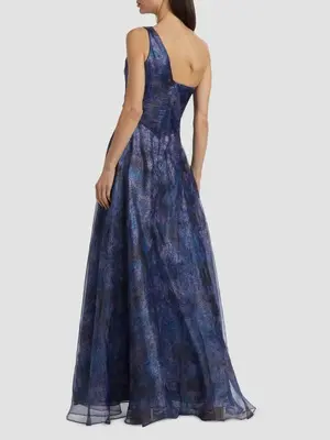 Rene Ruiz Collection Floral One-shoulder Organza Gown - Blue Print