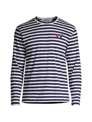 Play Comme Des Garcon Two Hearts Cotton T-shirt - Navy