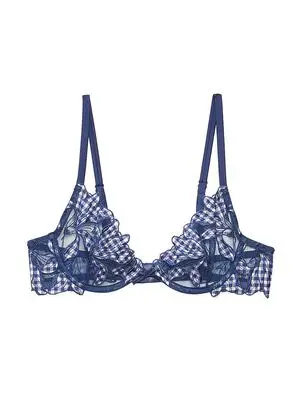 FLEUR DU MAL Lace Plunge Demi Bra Starry Blue Gingham