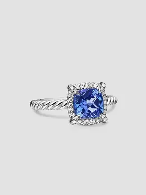 David Yurman Petite Chatelaine Pavé Bezel Ring In 18k White Gold - Tanzanite