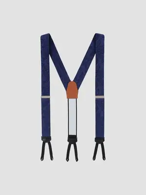 Trafalgar Banbury Paisley Silk Suspenders - Navy