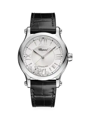 Chopard Happy Sport Diamond & Alligator-strap Watch - Silver