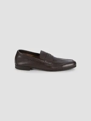 John Lobb Thorne Pebble-grained Leather Penny Loafers Dark Brown