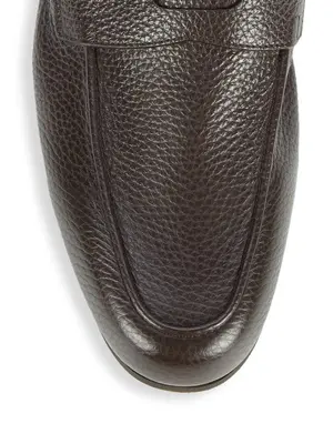 John Lobb Thorne Pebble-grained Leather Penny Loafers - Dark Brown
