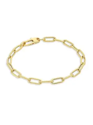 Roberto Coin 18k Polished & Fluted Paper Clip Chain Bracelet/7 - Yellow Gold