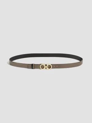 FERRAGAMO Gancini Adjustable Cut-to-size Reversible Hammered Leather Belt Caraway Se