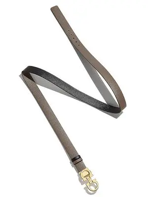FERRAGAMO Gancini Adjustable Cut-to-size Reversible Hammered Leather Belt Grey