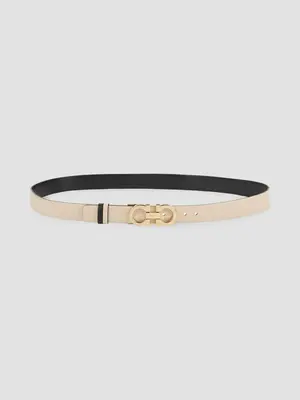FERRAGAMO Gancini Adjustable Cut-to-size Reversible Hammered Leather Belt - Macadamia