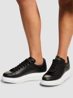 Alexander McQueen S Oversized Embossed Logo Leather Sneakers - Black