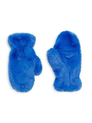 Apparis Women's Coco Faux Fur Flip-Top Mittens - Dark Leopard Azure Blue