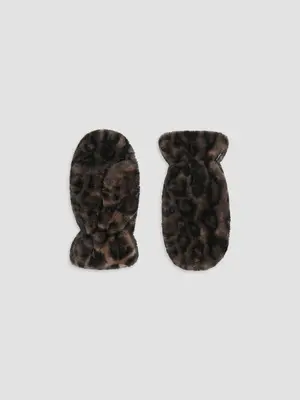 Apparis Coco Faux Fur Flip-top Mittens - Dark Leopard