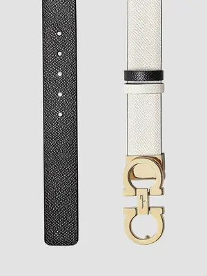 FERRAGAMO Donna Gancini Buckle Reversible Leather Belt - Bone