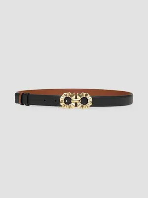 FERRAGAMO Donna Gancini Buckle Reversible Leather Belt Nero