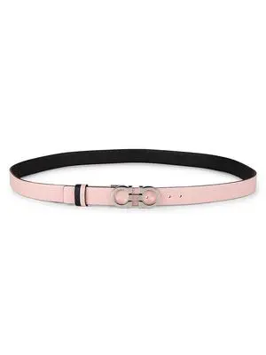 FERRAGAMO Donna Gancini Buckle Reversible Leather Belt Pink Black